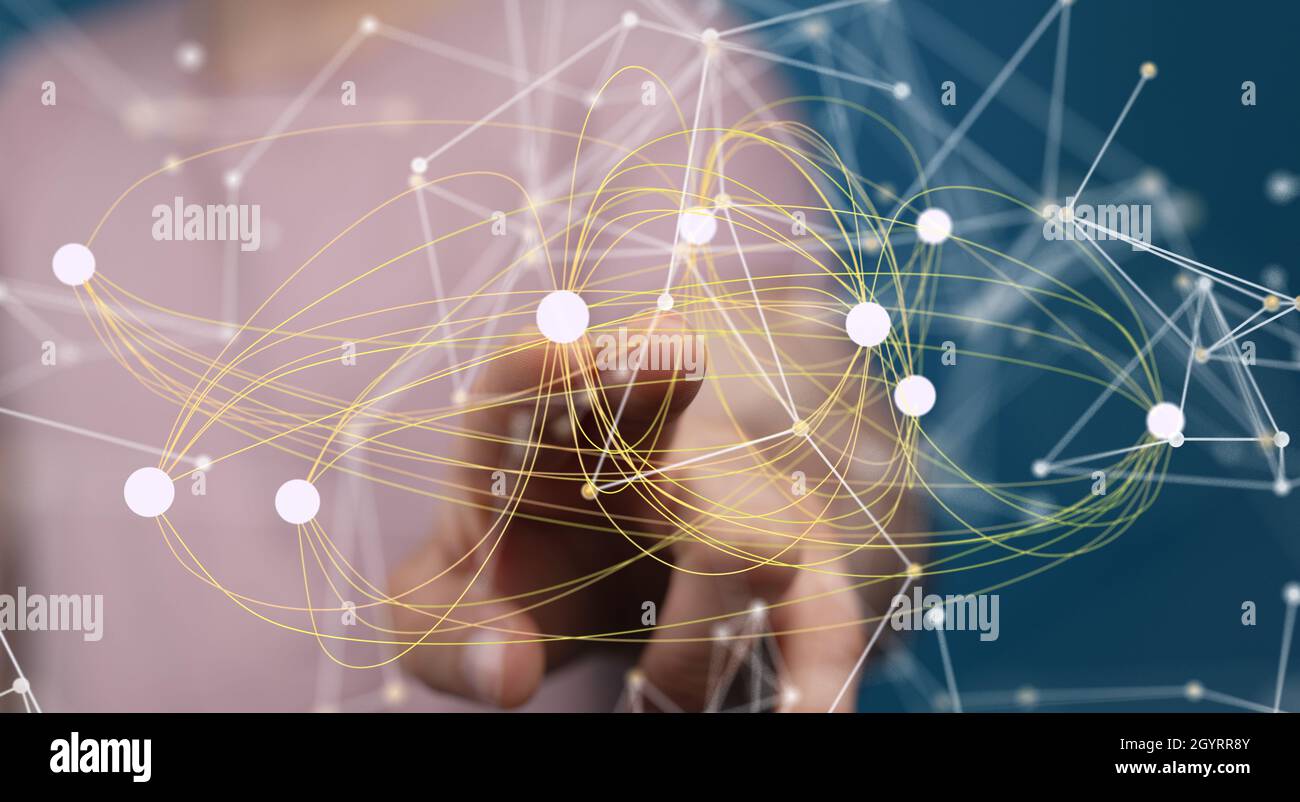 3d illustration of networking technology, organization team chart ...