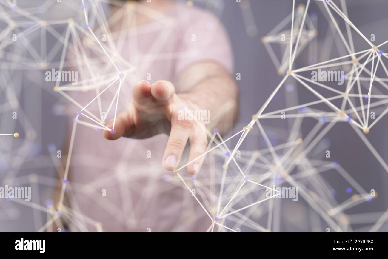 3d illustration of networking technology, organization team chart ...