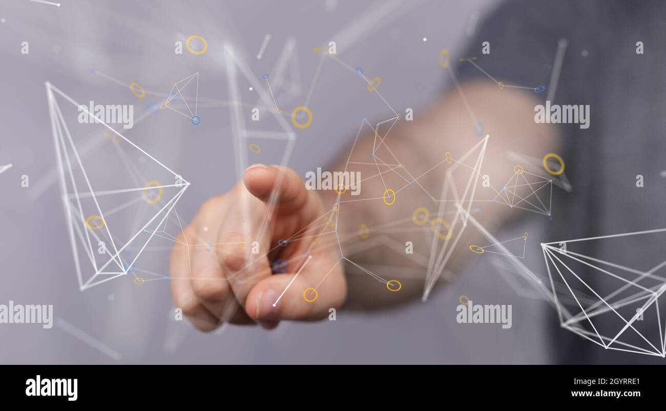3d illustration of networking technology, organization team chart ...