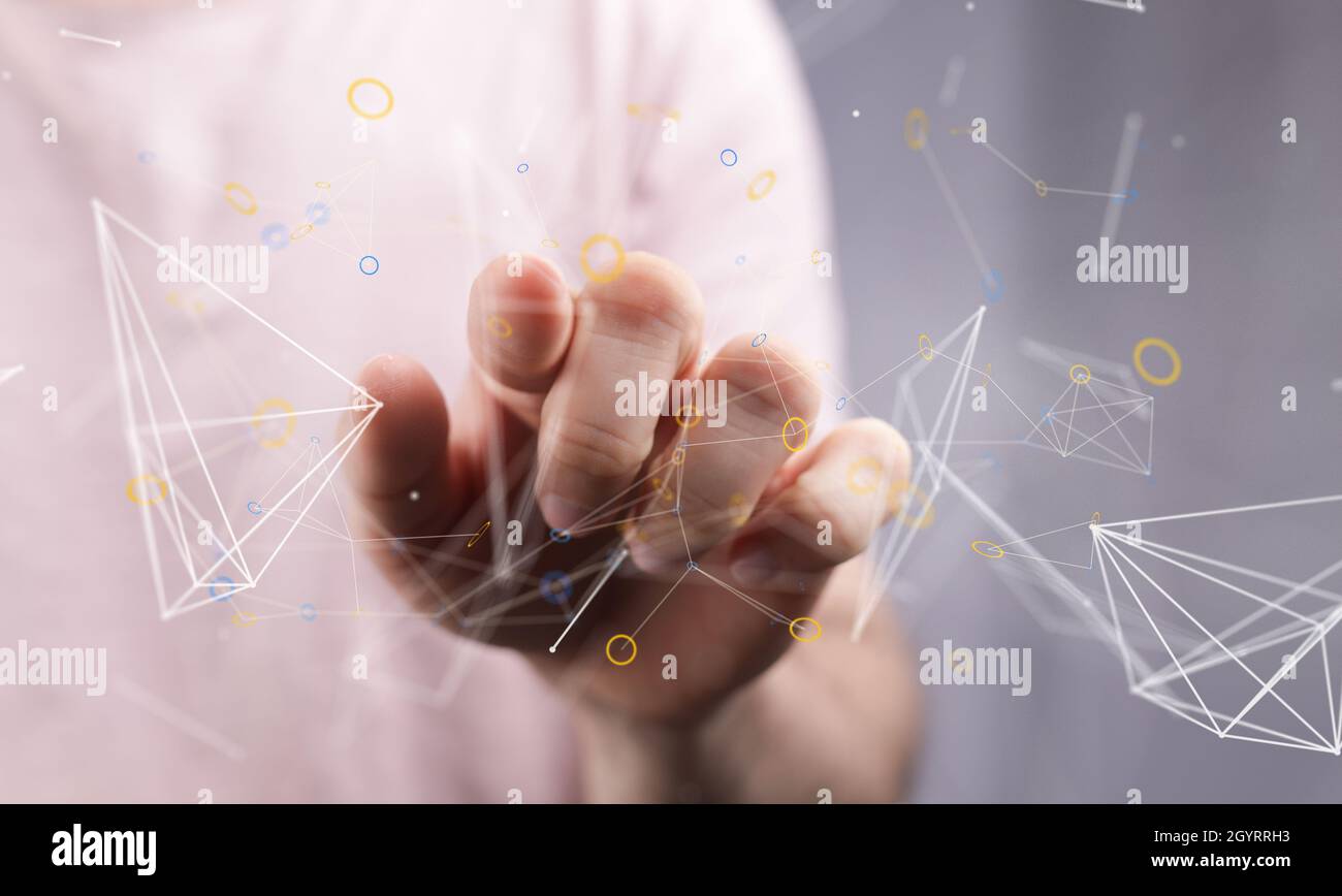 3d illustration of networking technology, organization team chart ...