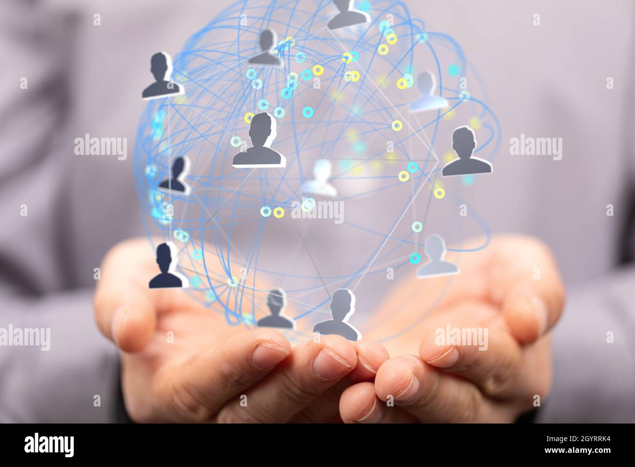 3d illustration of a digital sphere floating near hands, digital ...