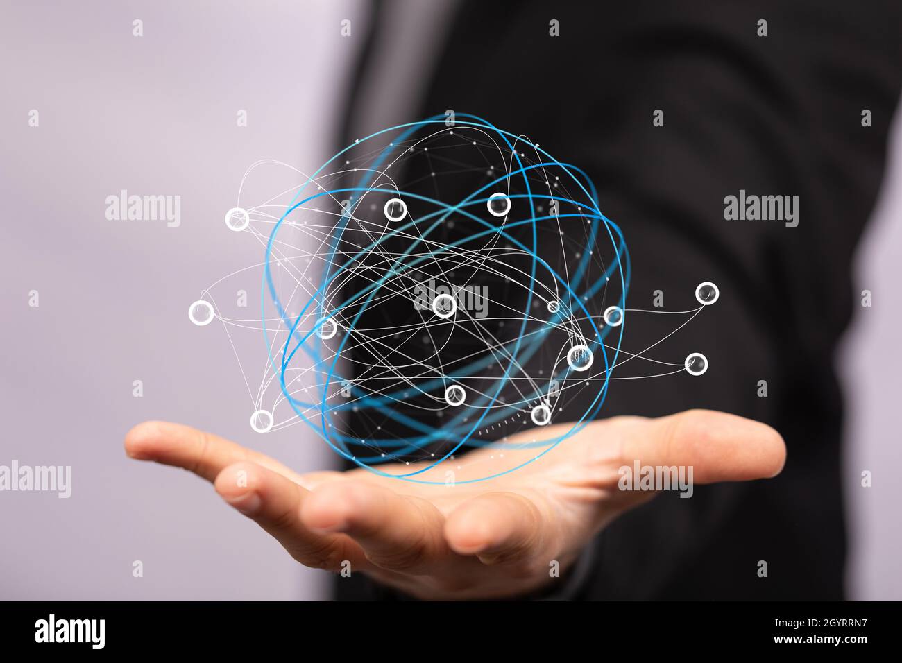 3d illustration of a digital sphere floating near hands, digital ...