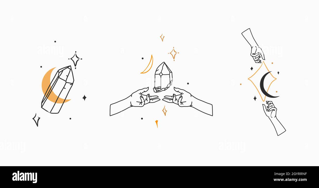 Vector graphic outline logo collection set with crystals,moon,stars in ...