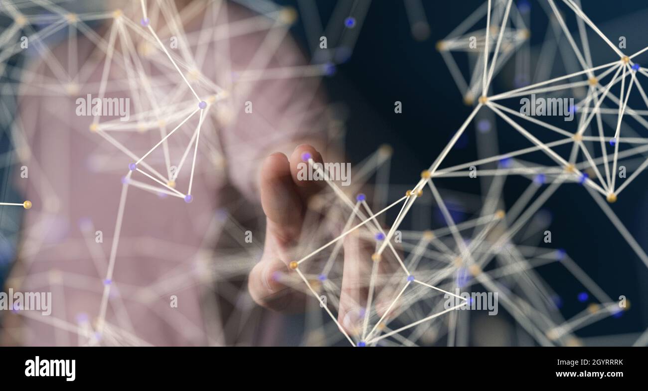 3d illustration of networking technology, organization team chart ...