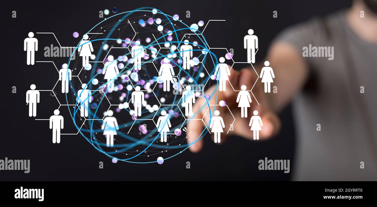 3d illustration of a digital sphere floating near hands, digital ...