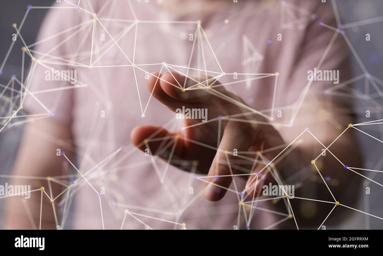 3d illustration of networking technology, organization team chart ...