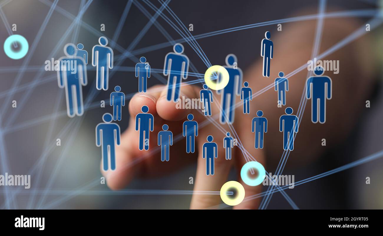 3d illustration of networking technology, organization team chart ...
