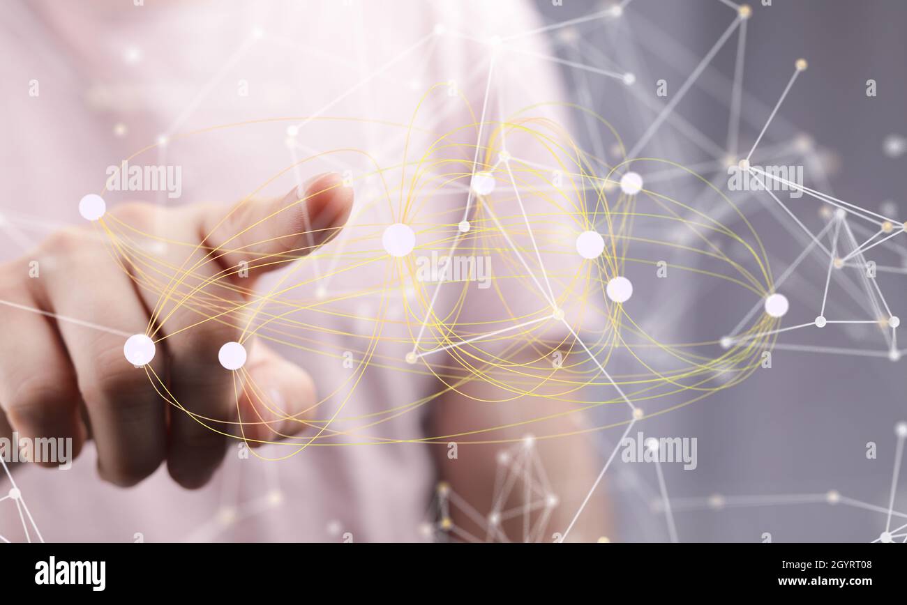 3d illustration of networking technology, organization team chart ...
