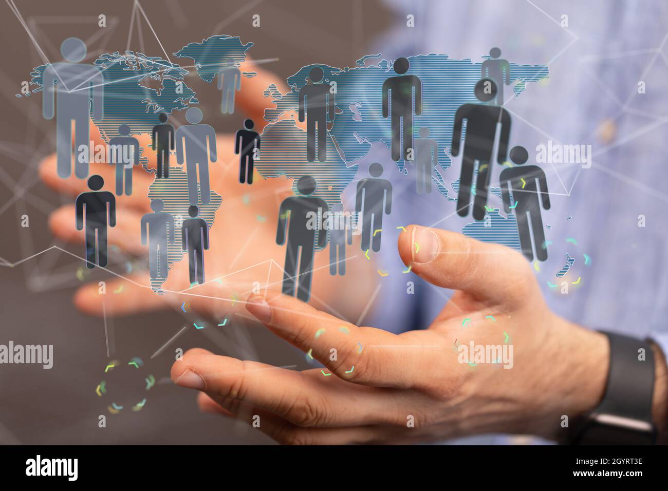 3d illustration of networking technology, organization team chart ...