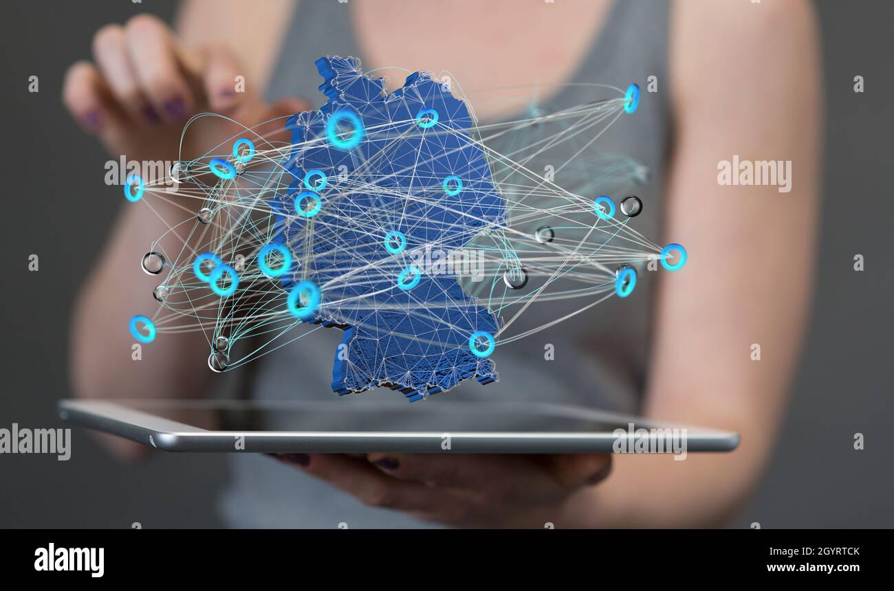 3d abstract of the map of Germany, internet and global connection ...