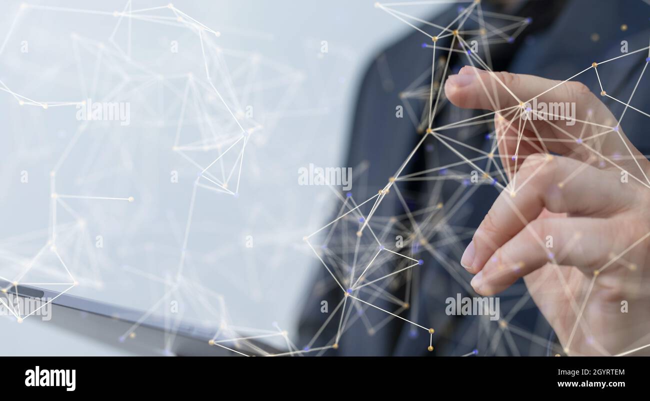 3d illustration of networking technology, organization team chart ...