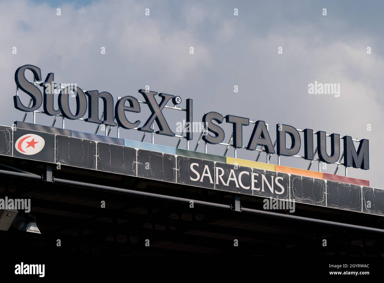 Ground View of StoneX Stadium home of Saracens Rugby Club Stock Photo ...