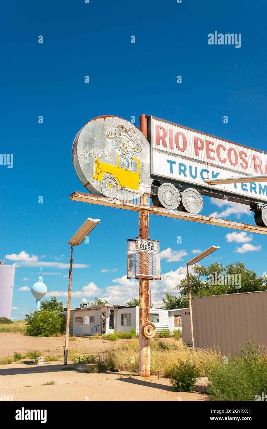 abandoned vintage sign and building, Rio Pecos Ranch Truck Terminal on ...