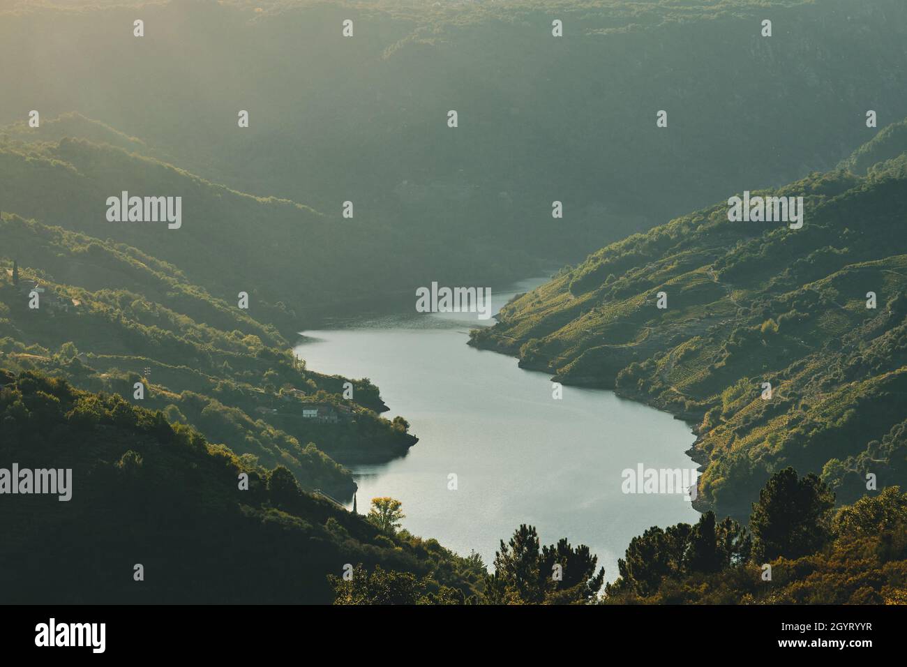 Sil river canyon landscape in Ribeira Sacra, Galicia, Spain Stock Photo ...