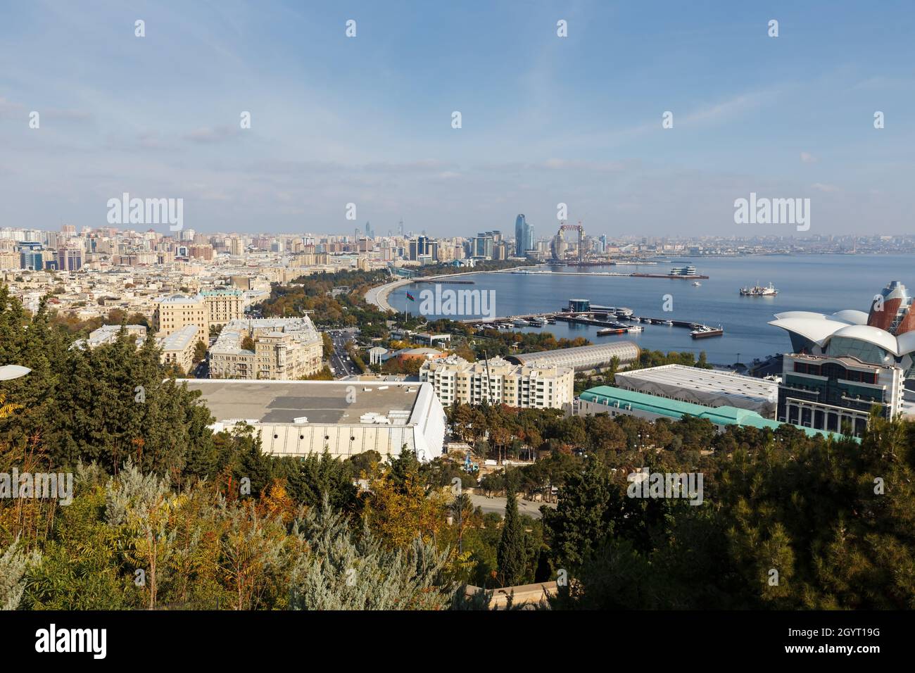 Baku, Azerbaijan - November 13, 2019: Panoramic view of the Caspian Sea ...