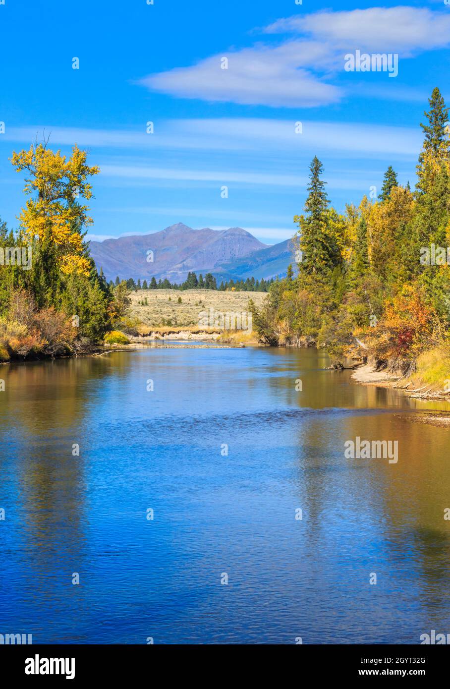 fall colors along the blackfoot river near ovando, montana Stock Photo ...