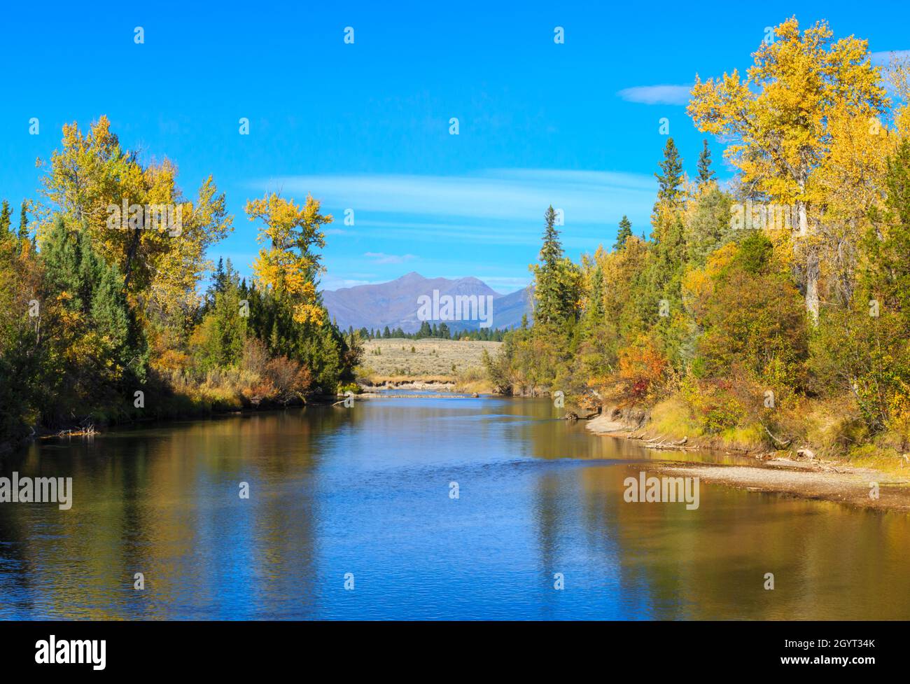 fall colors along the blackfoot river near ovando, montana Stock Photo ...