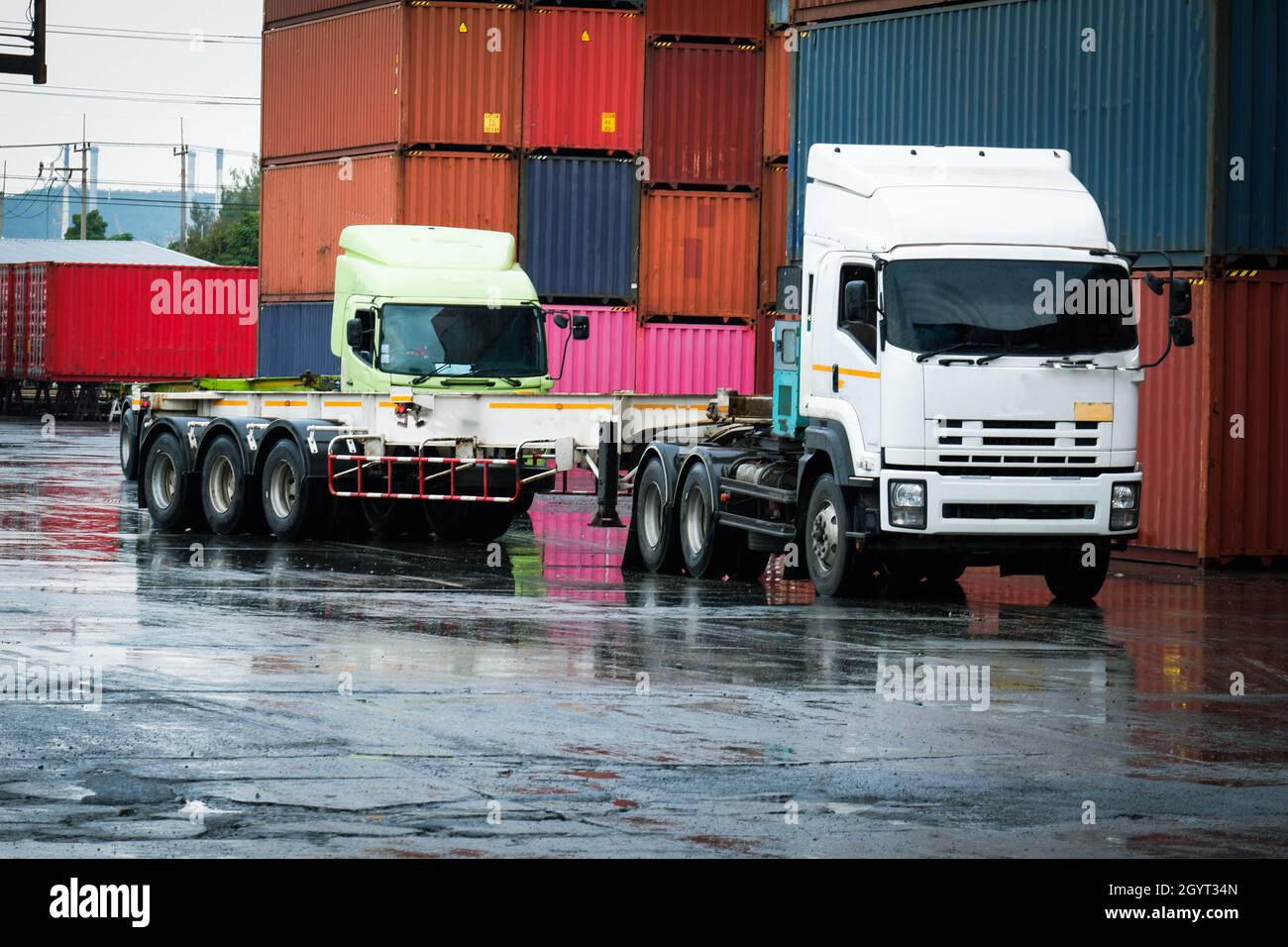 Industrial container trucks for logistics, import, export Stock Photo ...
