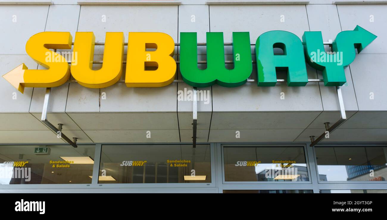 Sign SUBWAY, Fast Food Restaurand, North Rhine-Westphalia, Germany ...