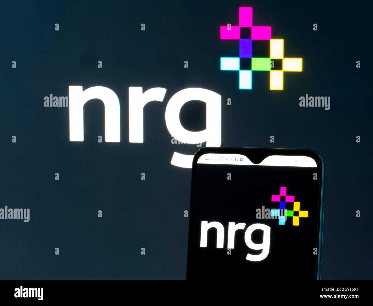 In this photo illustration, NRG Energy, Inc. logo seen displayed on a ...