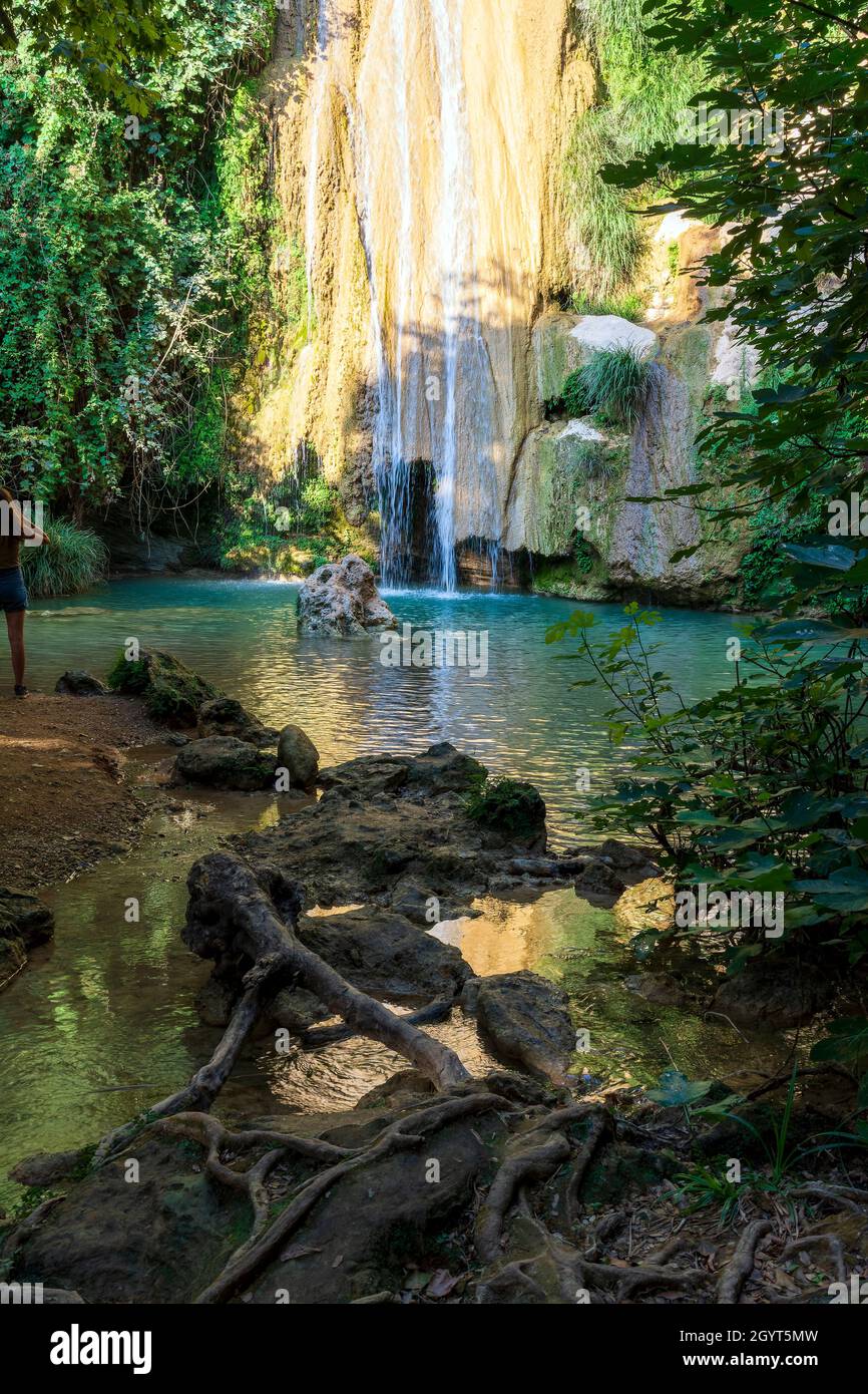 Mountain Lake and Waterfall in Stenosia area in Messinia, Greece Stock ...