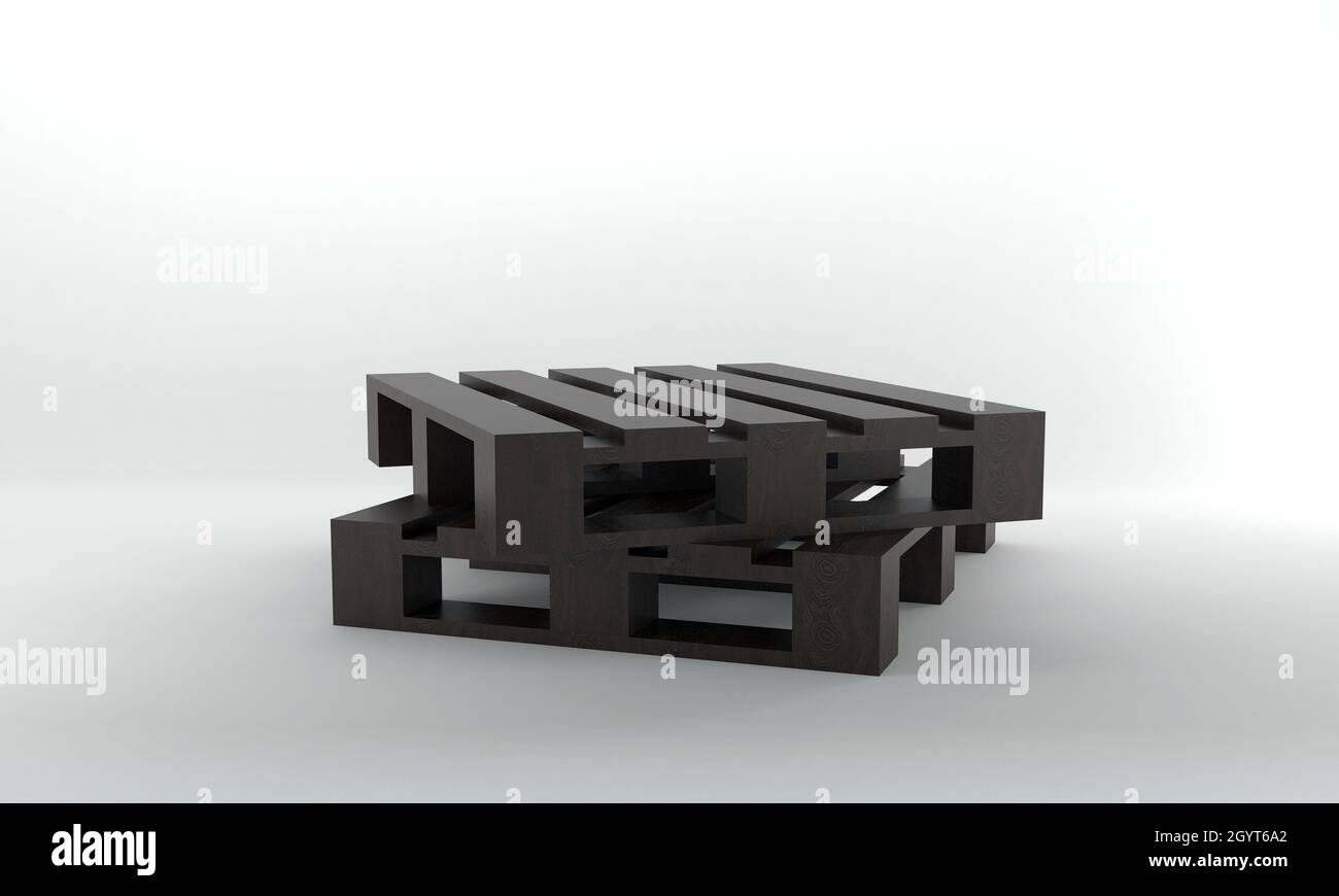 Closeup shot of dark-painted wooden pallets isolated on a white ...