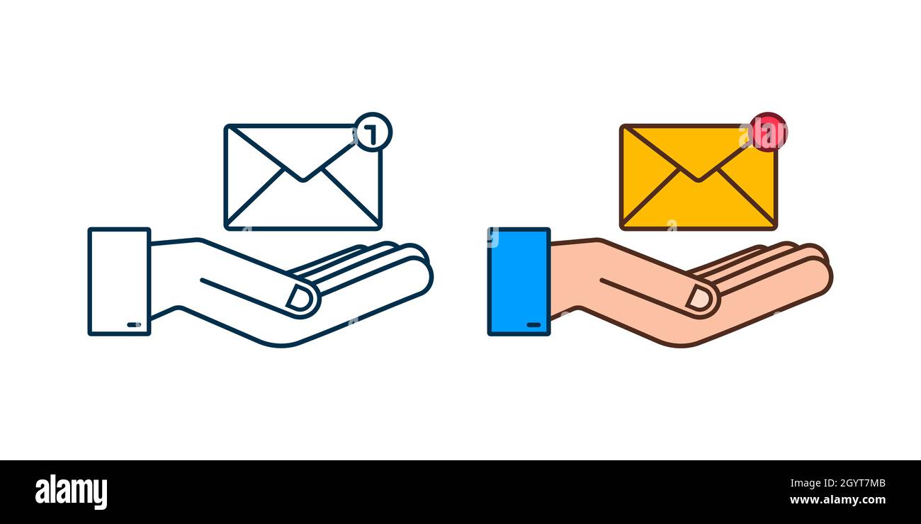 Email notification concept with hands. New email. Vector illustration ...