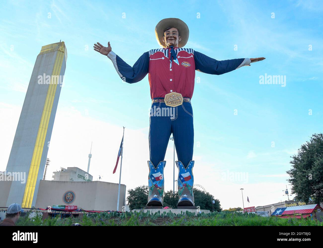 October 09, 2021: Big Tex stands at the entrance of the Texas State ...