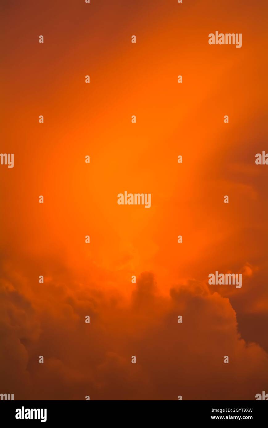 Colorful sunset sky with dramatic orange clouds. Only sky, no land ...