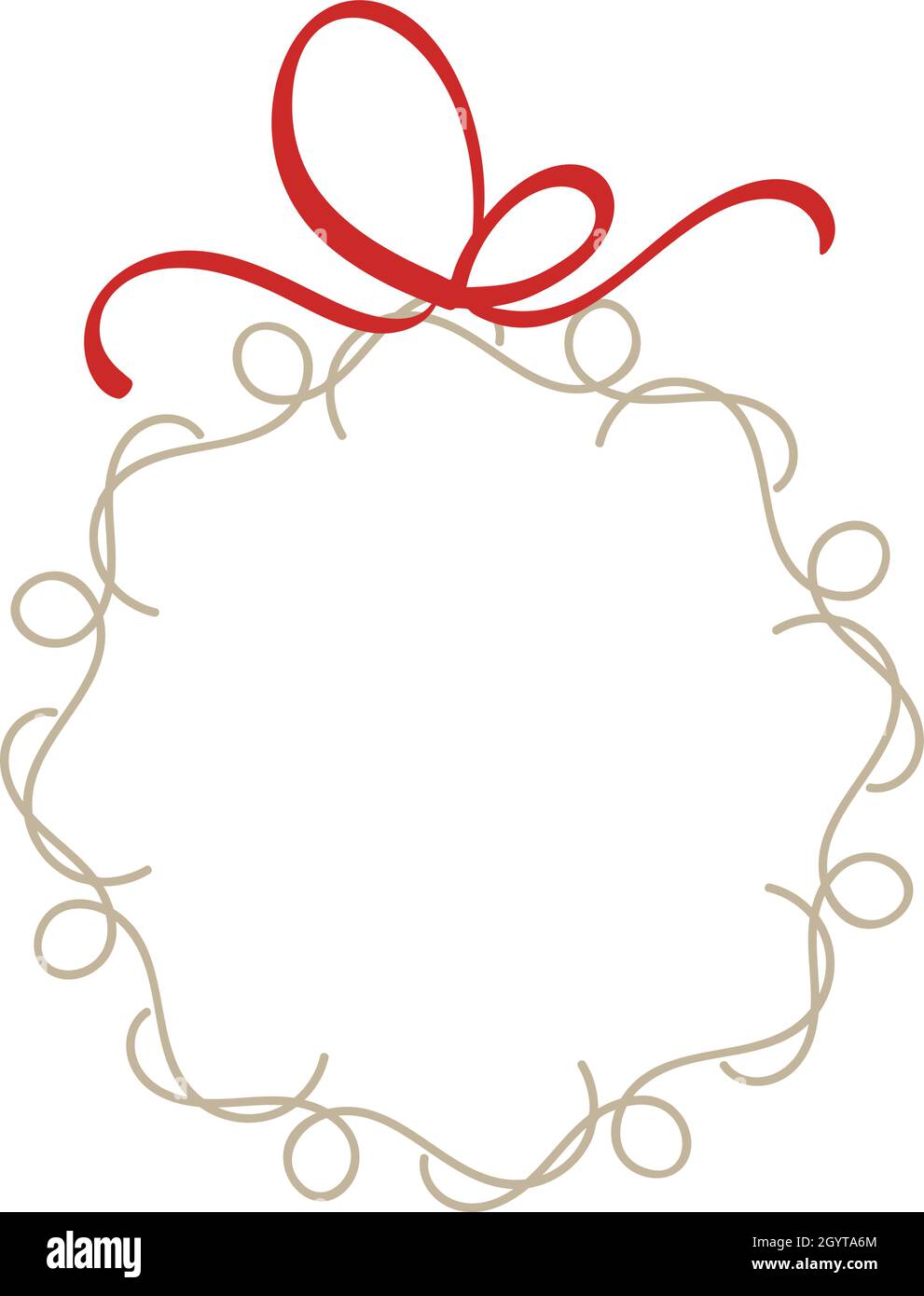 Vintage calligraphy round frame with red bow hand drawn circular ...