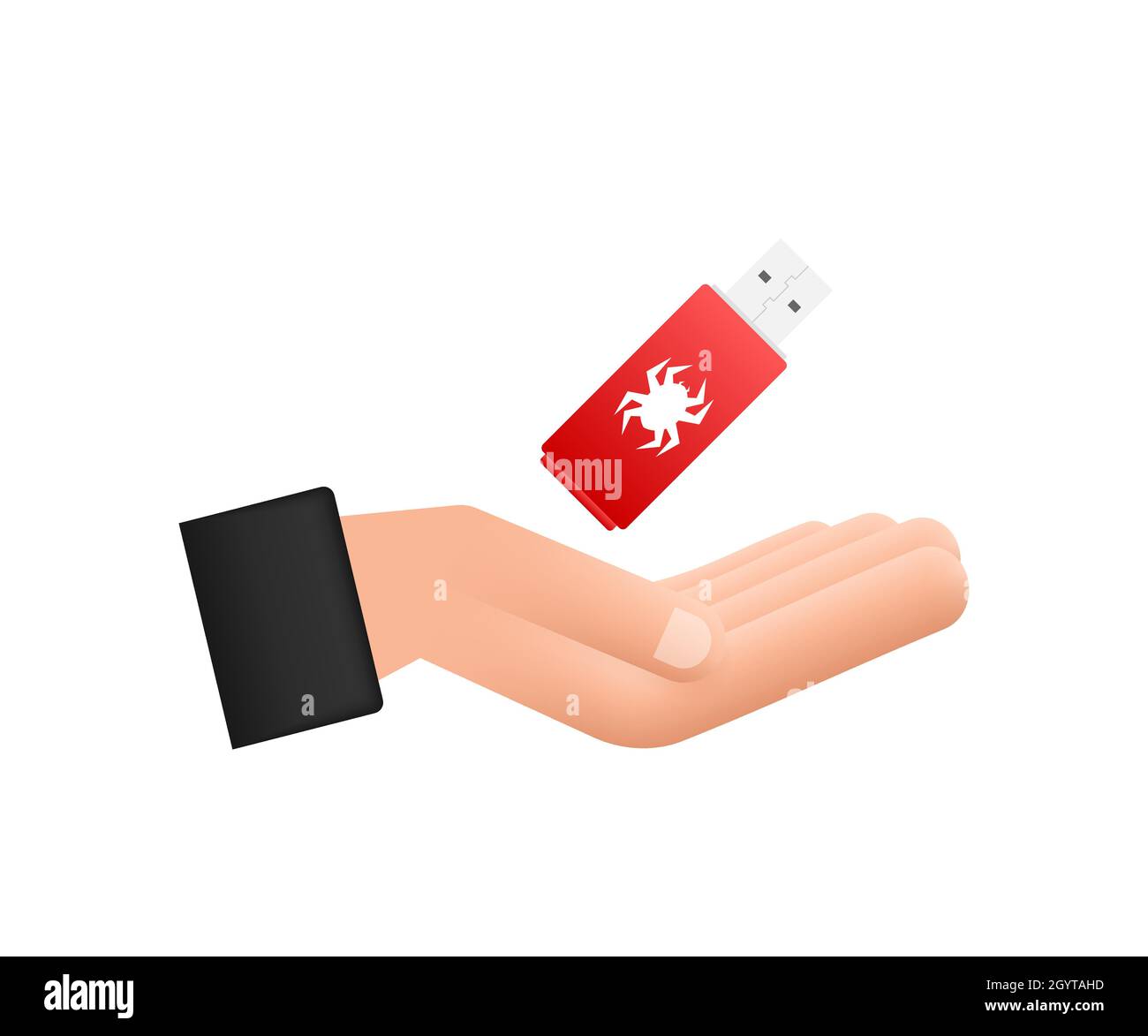 Computer virus on usb flash card in hands. Virus protection. Vector ...
