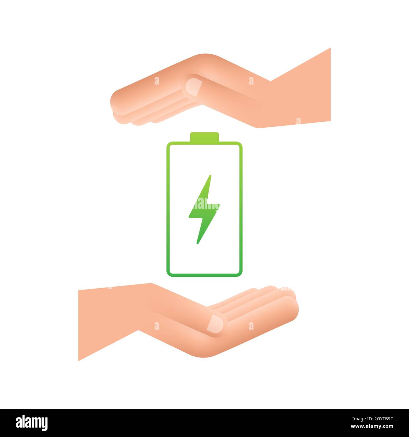 Charging battery with hands. Set of battery charge level indicators ...