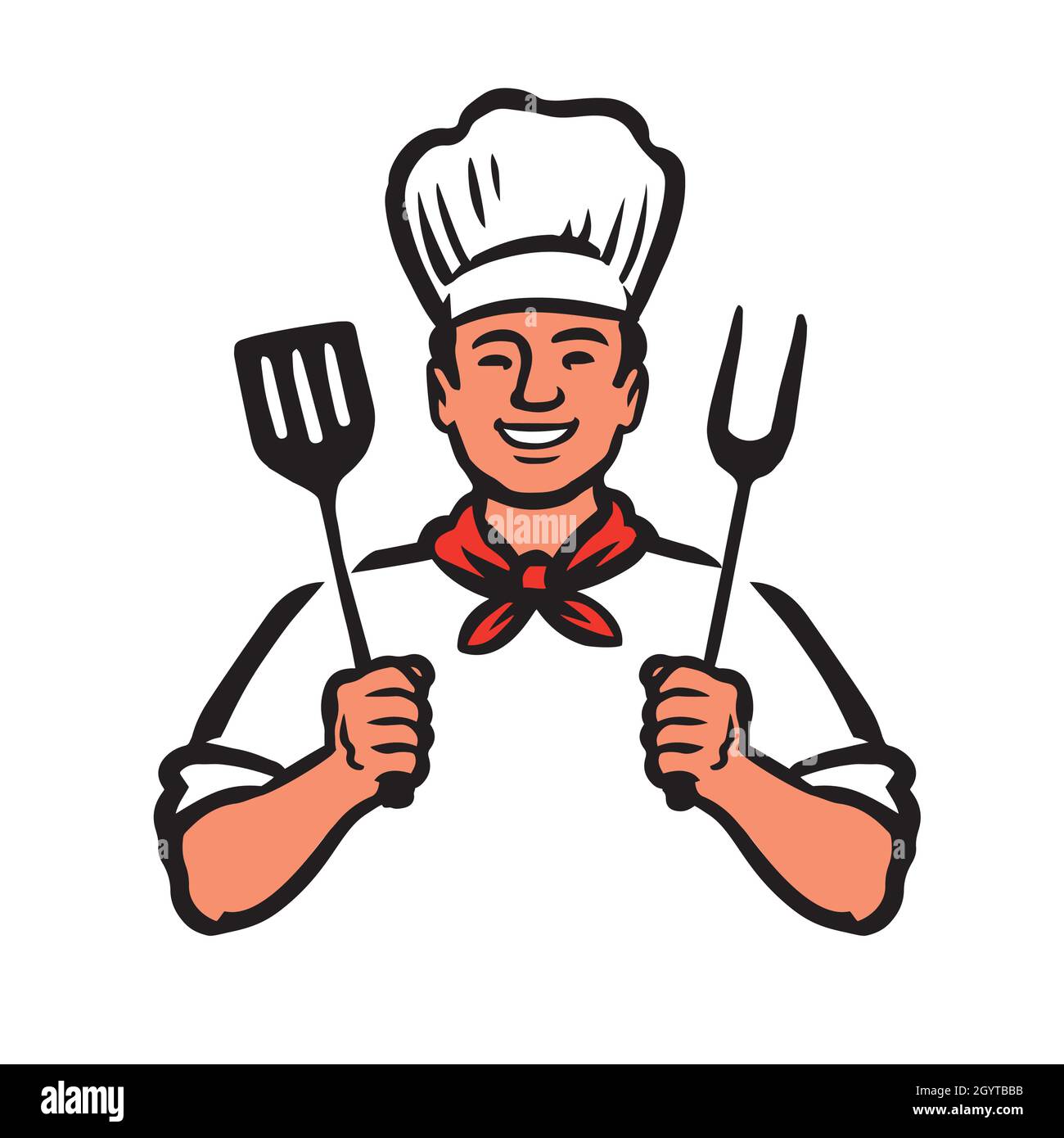 Cartoon Chef cook grilling steak, cooking fresh food. Barbecue vector ...