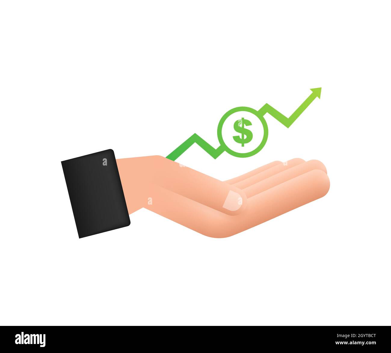 Profit money or budget. Cash and rising graph arrow up in hands ...