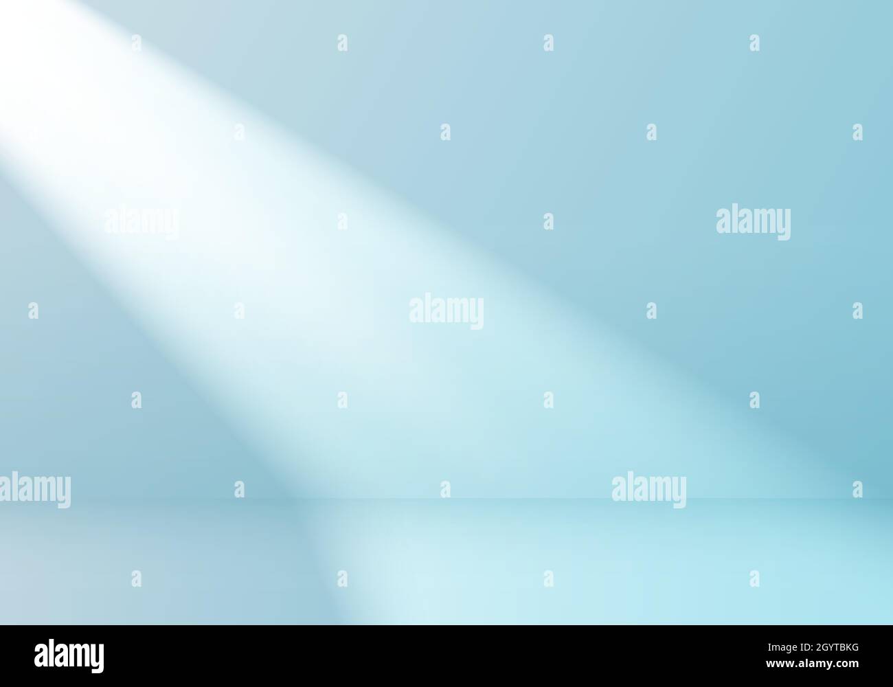 3D empty studio room with light shines from the window on soft blue ...