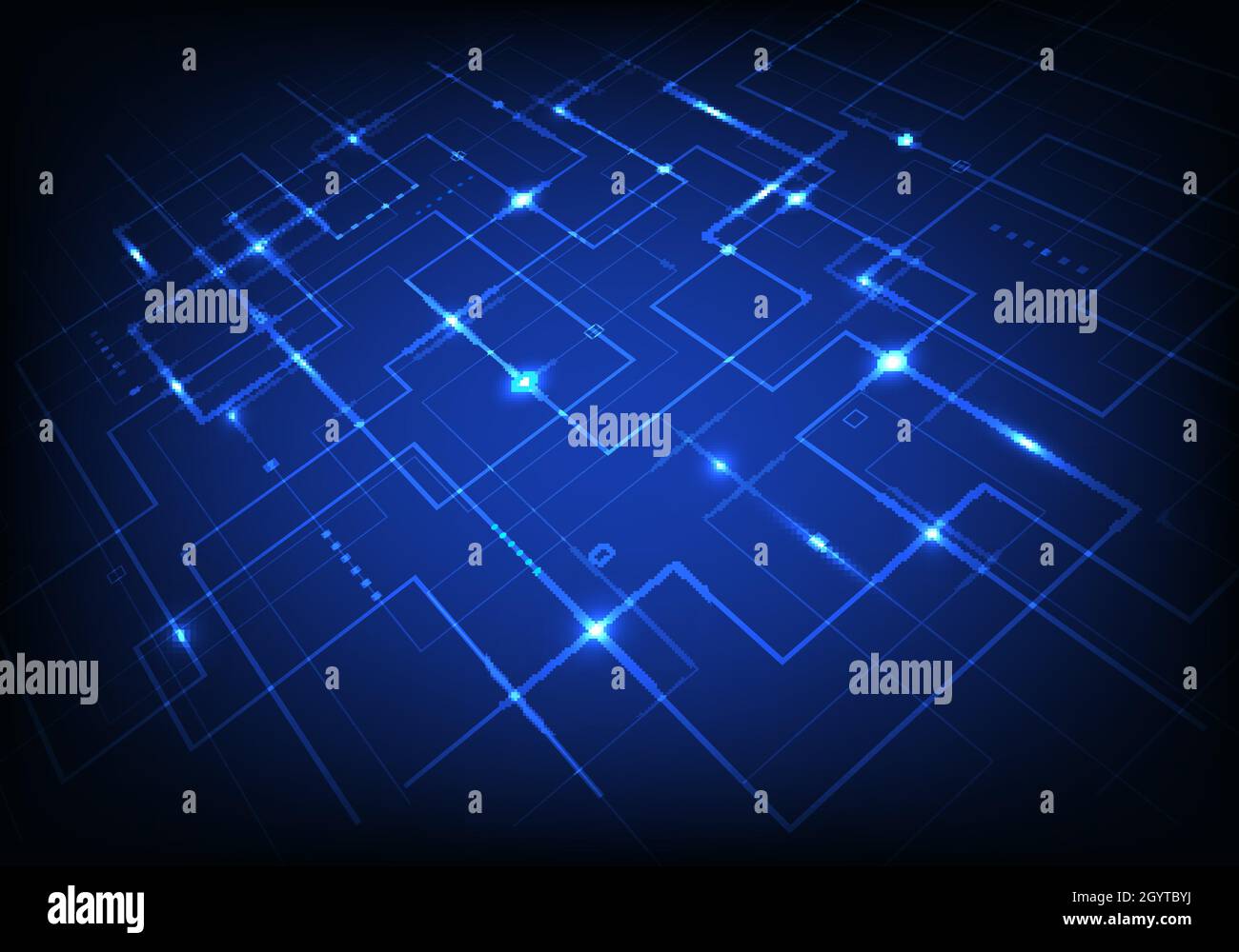 Abstract blue line grid pattern with light perspective on dark blue ...