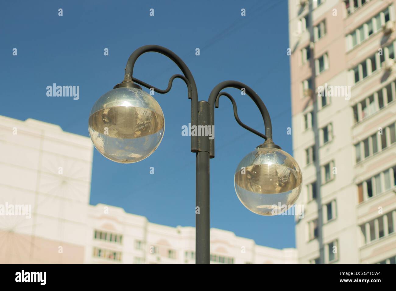Street lighting during the day. Lighting in the park. Stand for light ...