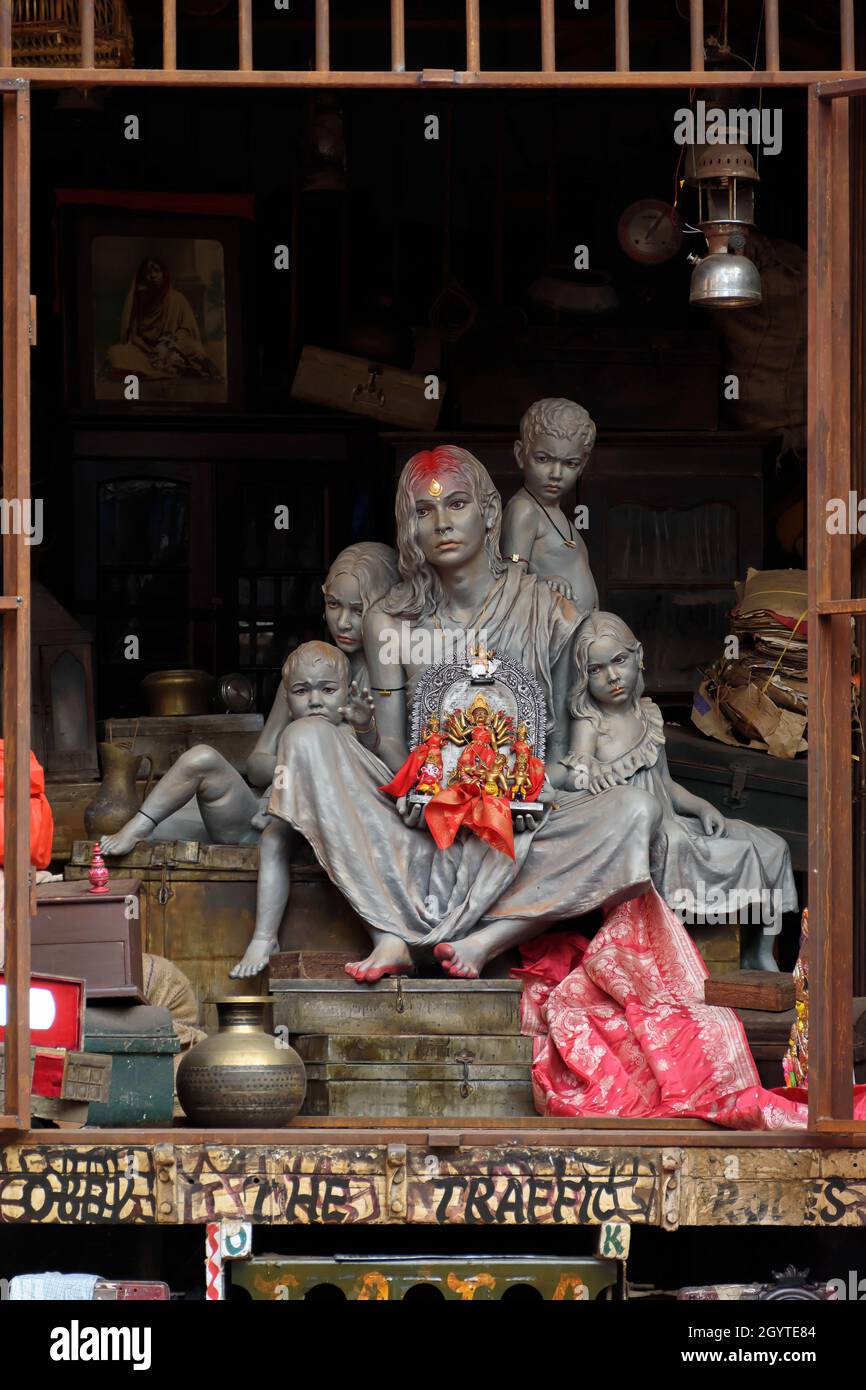 Goddess Durga idol decorated at puja pandal at Barisha club, Kolkata ...