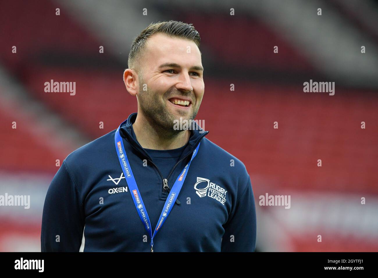 Referee Liam Moore smiles before the game Stock Photo - Alamy