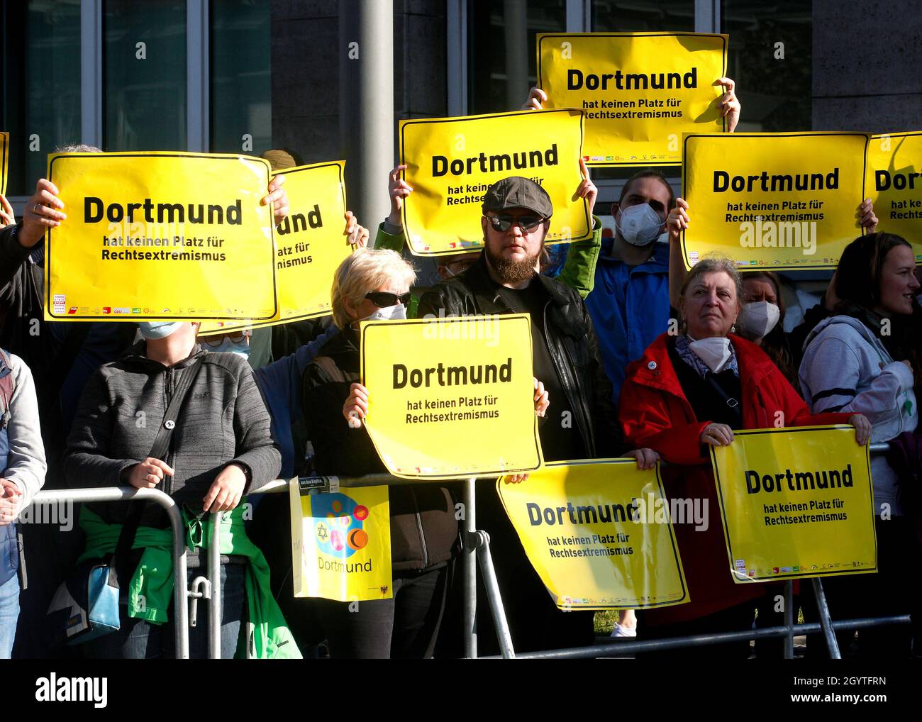 Dortmund, Germany. 09th Oct, 2021. Demonstrators protest against a ...