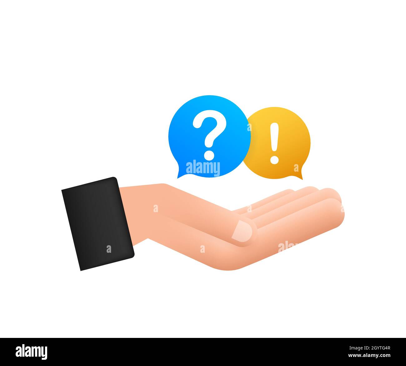 Question and Answer Bubble Chat hanging over hands on white background ...