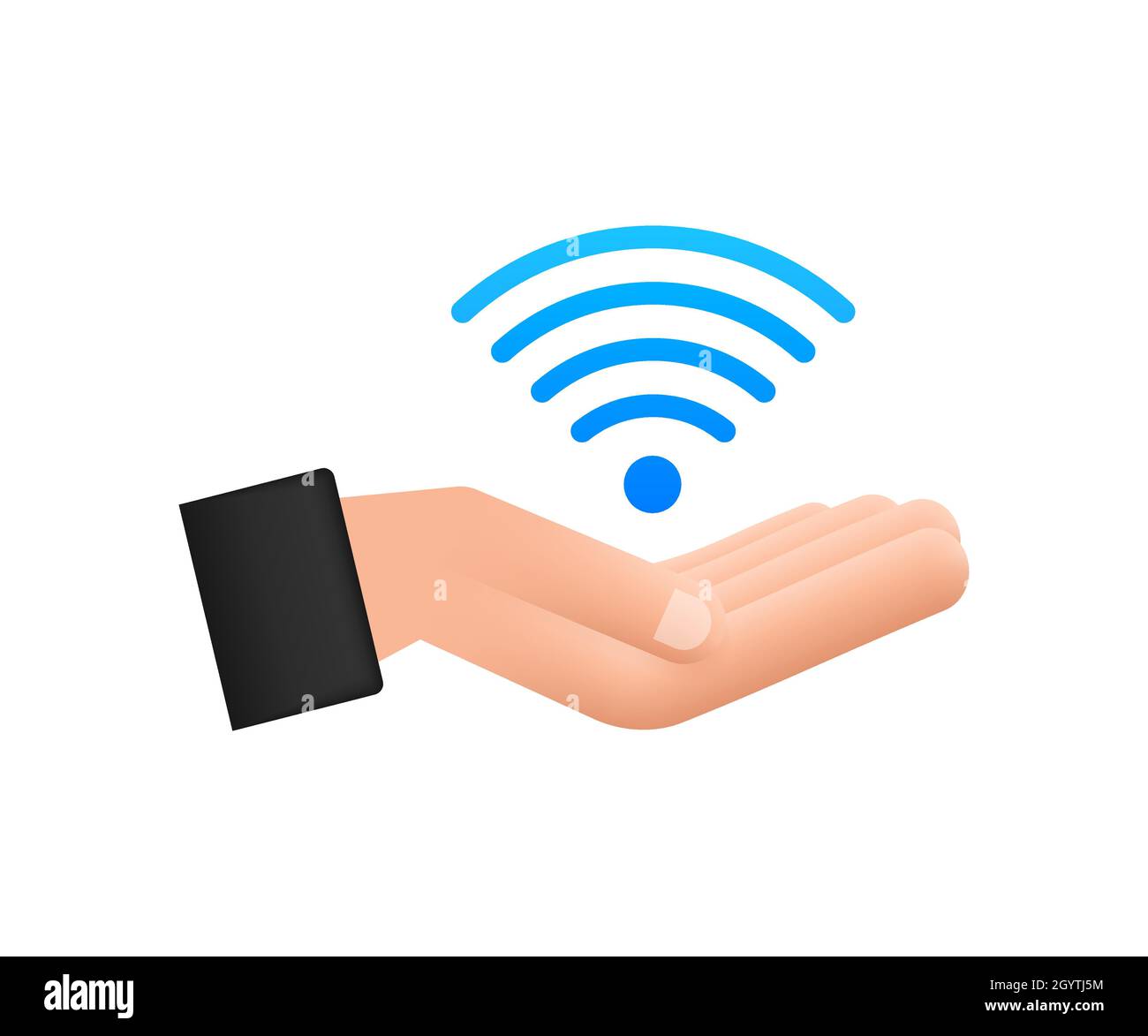 Free wifi zone blue sign in hands icon. Free wifi here sign concept ...