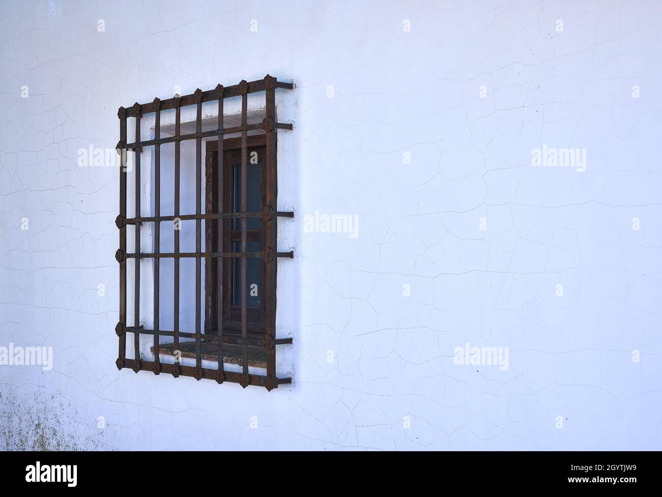 detail of a window with a forged grille in a Castilian house Stock ...
