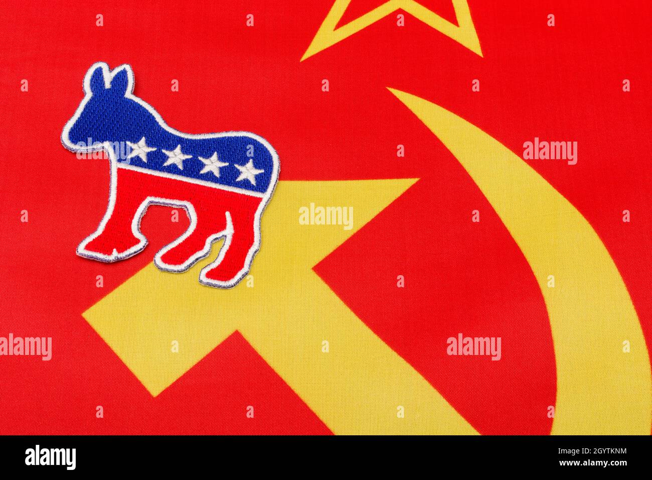 Soviet Hammer and Sickle flag + US Democrat Party donkey logo (stitched ...