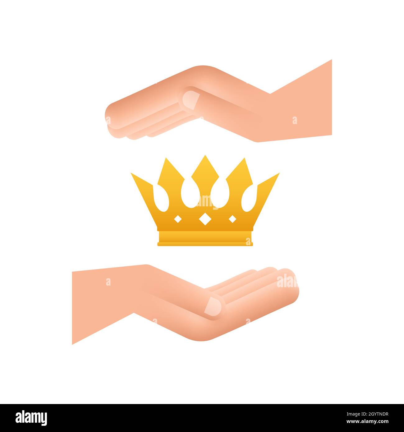 Crown of king hanging over hands isolated on white background. Gold ...