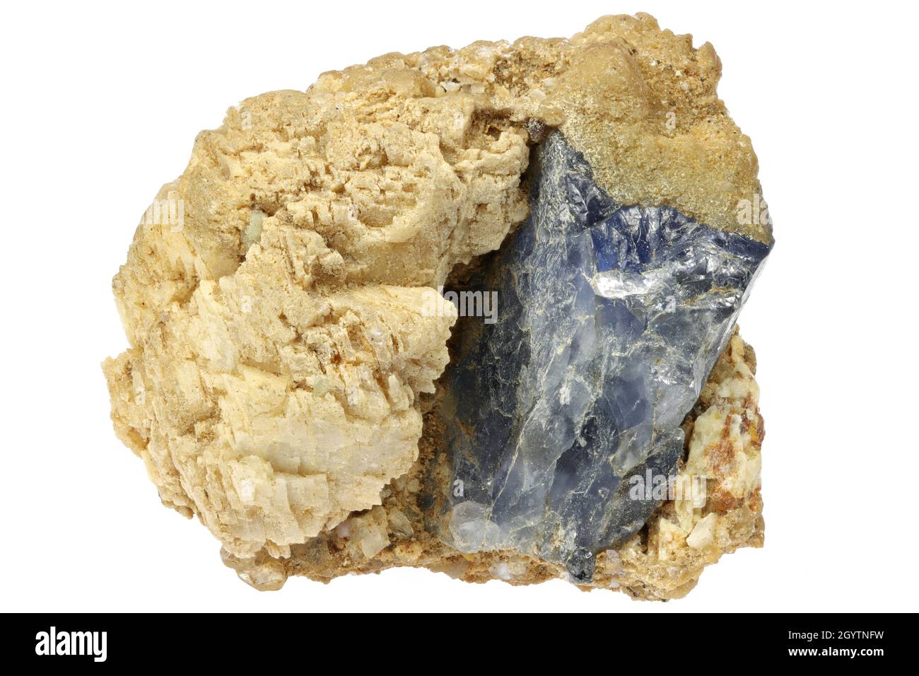 sapphire in matrix from Pyan Gyi Mine, Myanmar isolated on white ...