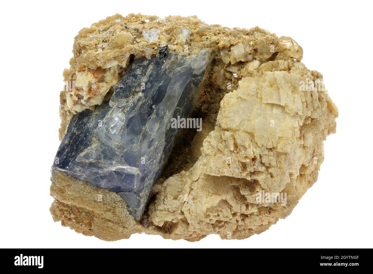 sapphire in matrix from Pyan Gyi Mine, Myanmar isolated on white ...