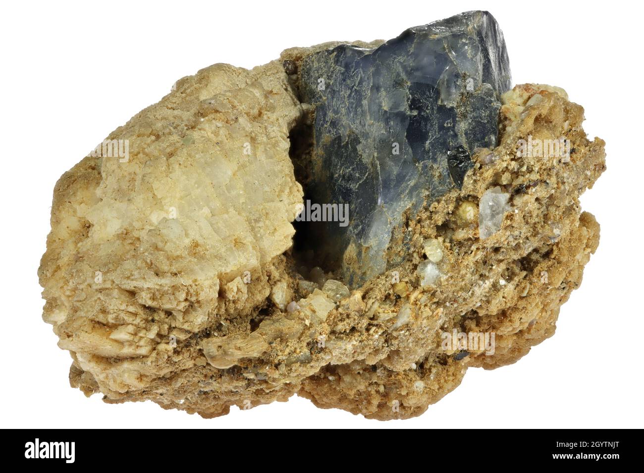 sapphire in matrix from Pyan Gyi Mine, Myanmar isolated on white ...