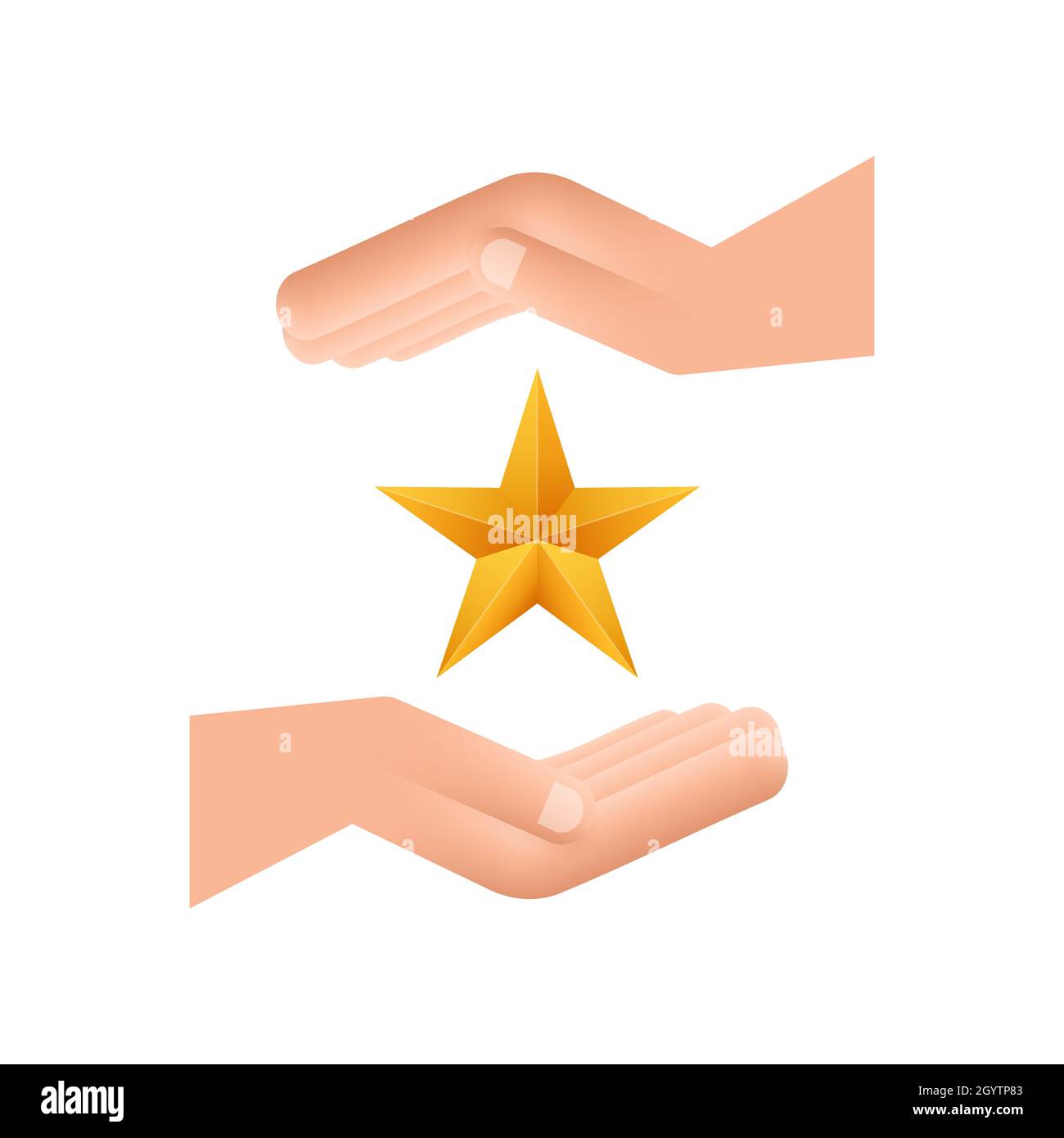 Realistic metallic golden star over hand pattern on white background ...