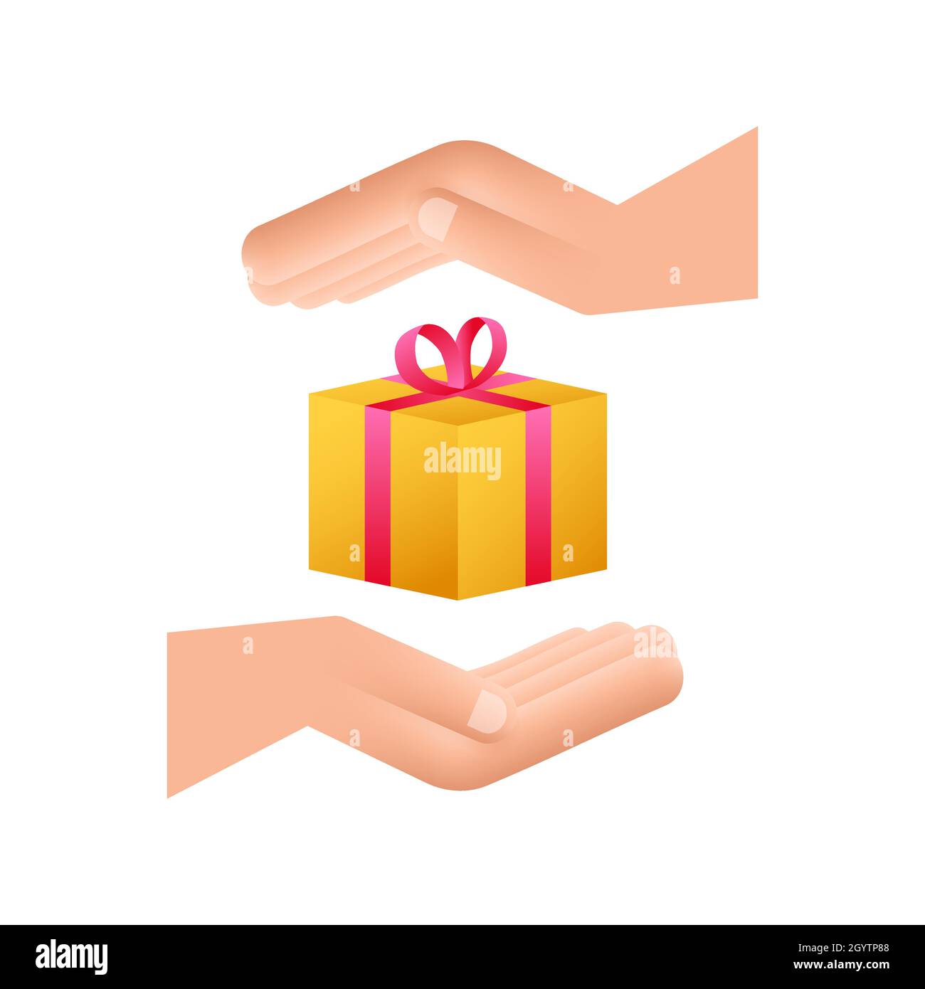Gold prizes box in amazing style in hands. Present gift box icon ...
